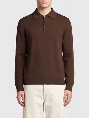 PAOLO PECORA Long-sleeved Wool Knit Polo Shirt With Zip Closure - Brown