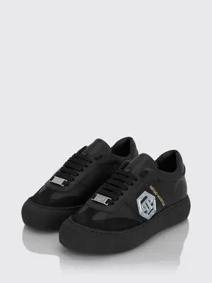 Philipp Plein Retro Hustle Monogram Leather Low-top Trainers With Platform Sole - Black