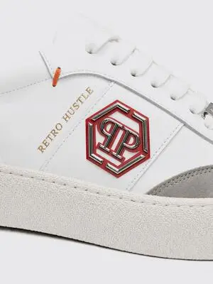 Philipp Plein Retro Hustle Monogram Leather Low-top Trainers With Platform Sole - White