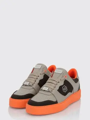 Philipp Plein Bicolour Leather And Suede Low-top Trainers - Beige