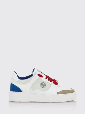 Philipp Plein Bicolour Leather And Suede Low-top Trainers With Hexagon Logo - White