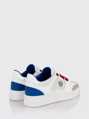 Philipp Plein Bicolour Leather And Suede Low-top Trainers With Hexagon Logo - White
