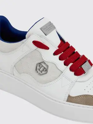 Philipp Plein Bicolour Leather And Suede Low-top Trainers With Hexagon Logo - White