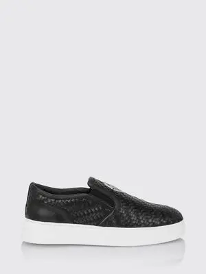 Philipp Plein Monogram Woven Leather Slip-on Trainers With Hexagon Logo - Black