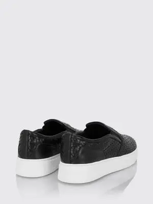 Philipp Plein Monogram Woven Leather Slip-on Trainers With Hexagon Logo - Black