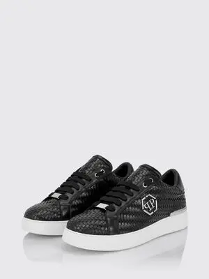 Philipp Plein Woven Leather Low-top Sneakers With Hexagon Logo - Black