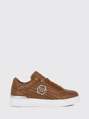Philipp Plein Woven Leather Low-top Sneakers With Hexagon Logo - Brown