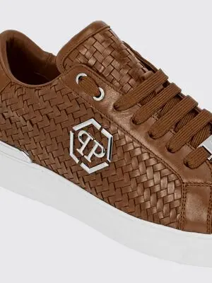 Philipp Plein Woven Leather Low-top Sneakers With Hexagon Logo - Brown