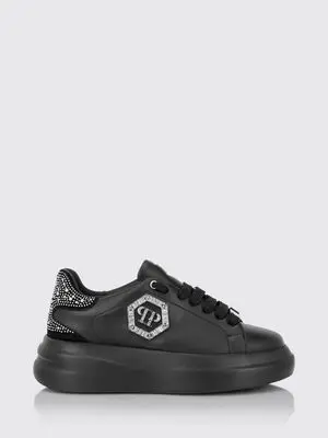 Philipp Plein Leather Chunky Sneakers With Hexagon Logo And Rhinestones