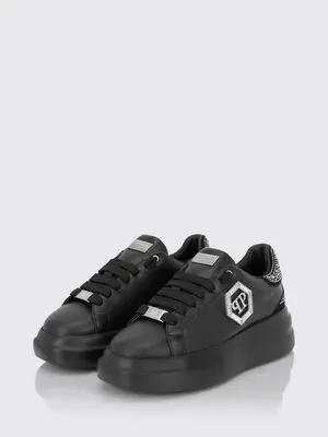 Philipp Plein Leather Chunky Sneakers With Hexagon Logo And Rhinestones