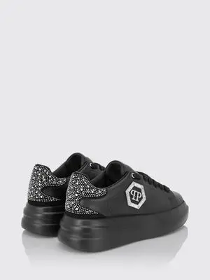 Philipp Plein Leather Chunky Sneakers With Hexagon Logo And Rhinestones