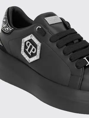 Philipp Plein Leather Chunky Sneakers With Hexagon Logo And Rhinestones
