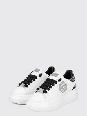 Philipp Plein Leather Chunky Sneakers With Hexagon Logo And Rhinestones - White