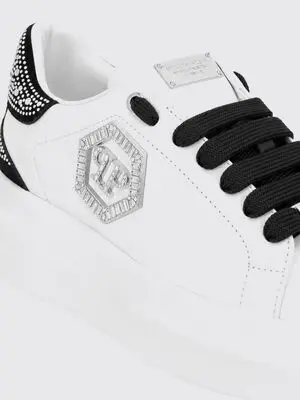 Philipp Plein Leather Chunky Sneakers With Hexagon Logo And Rhinestones - White