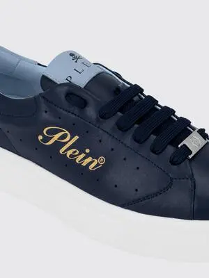 Philipp Plein Leather Low-top Trainers With Chunky Sole And Laminated Logo - Blue