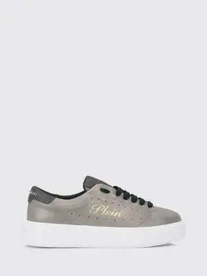 Philipp Plein Leather Low-top Trainers With Chunky Sole And Laminated Logo - Grey