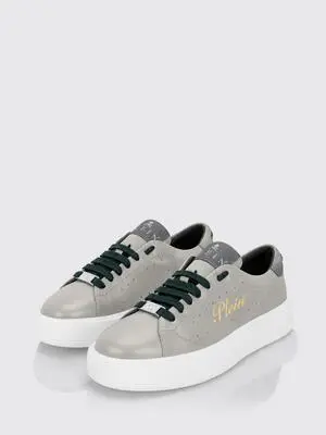 Philipp Plein Leather Low-top Trainers With Chunky Sole And Laminated Logo - Grey