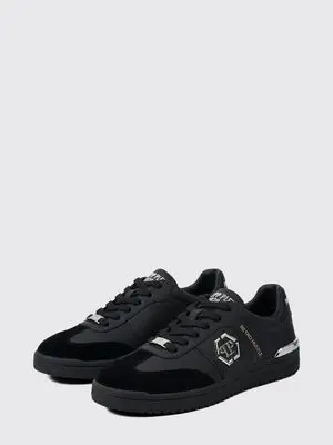 Philipp Plein Retro Hustle Leather Sneakers With Hexagon Logo - Black
