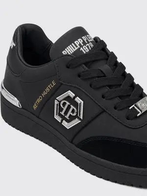 Philipp Plein Retro Hustle Leather Sneakers With Hexagon Logo - Black