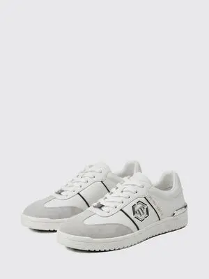 Philipp Plein Retro Hustle Leather Sneakers With Hexagon Logo - White