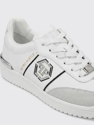 Philipp Plein Retro Hustle Leather Sneakers With Hexagon Logo - White