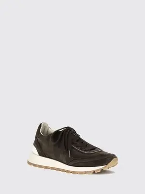 Brunello Cucinelli Suede Calfskin Low-top Trainers With Monili Embellishment - Black