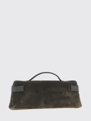 Brunello Cucinelli Suede Calfskin Clutch With Monili Embellishment - Black