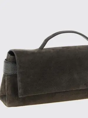 Brunello Cucinelli Suede Calfskin Clutch With Monili Embellishment - Black