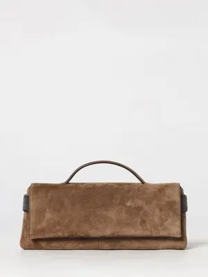 Brunello Cucinelli Suede Calfskin Clutch With Monili Embellishment - Brown