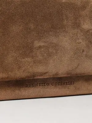 Brunello Cucinelli Suede Calfskin Clutch With Monili Embellishment - Brown