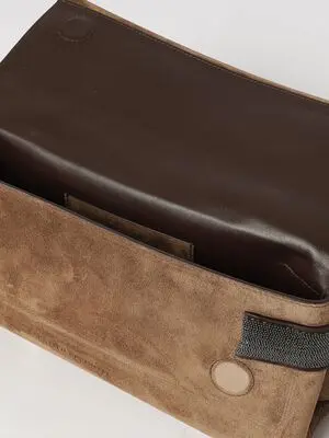 Brunello Cucinelli Suede Calfskin Clutch With Monili Embellishment - Brown