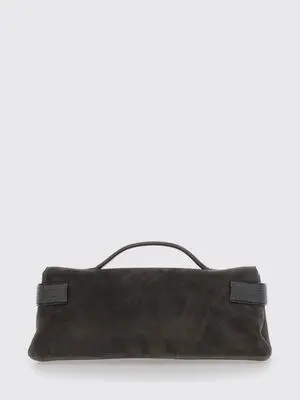 Brunello Cucinelli Suede Calfskin Clutch With Monili Embellishment - Dark