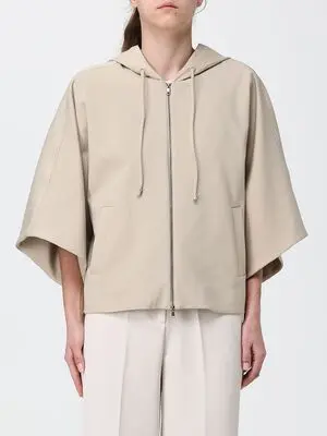 Max Mara Max Mara Zipped Cotton-Blend Hoodie With Dropped Shoulders Beige