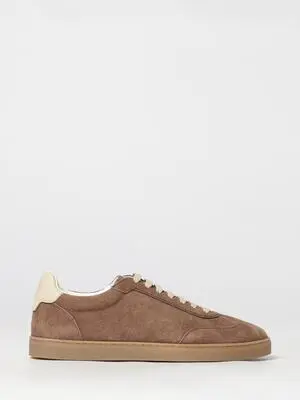 Brunello Cucinelli Suede Calfskin Low-top Trainers With Laminated Logo - Ivory