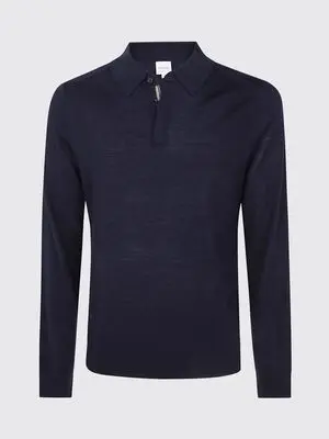 Paul Smith Long-sleeved Slim Fit Merino Wool Knit Polo Shirt - Blue
