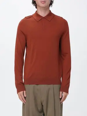 Paul Smith Long-sleeved Slim Fit Merino Wool Knit Polo Shirt - Rust