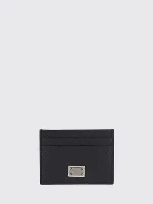 Dolce & Gabbana Flat Grained Calf Leather Card Holder With Logo - Black