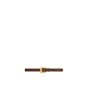 Saint Laurent Suede Folk Buckle Belt - Brown Coffee