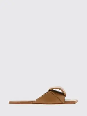 Loewe Origami Lambskin Asymmetrical Square Toe Slides - Coffee