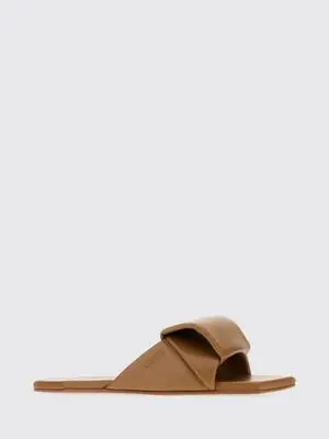 Loewe Origami Lambskin Asymmetrical Square Toe Slides - Coffee