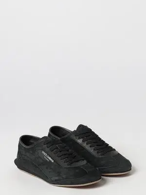 Dolce & Gabbana Lipari Suede Calfskin Sneakers With Printed Logo - Black