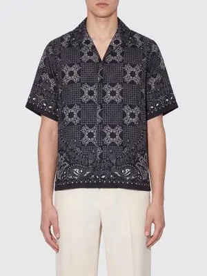 Amiri Short-sleeve Silk Shirt With Paisley Print And Cuban Collar - Black