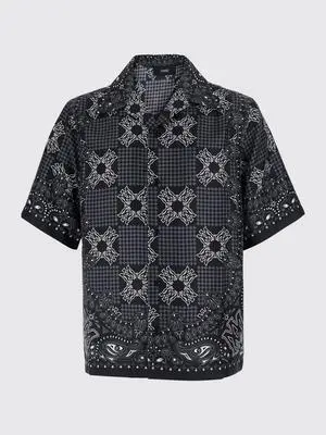 Amiri Short-sleeve Silk Shirt With Paisley Print And Cuban Collar - Black
