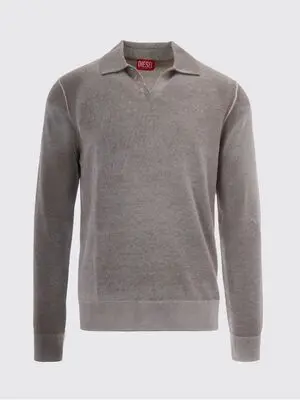 DIESEL® Long-sleeved V-neck Knit Polo Shirt In Cotton With Oval D Logo - Beige