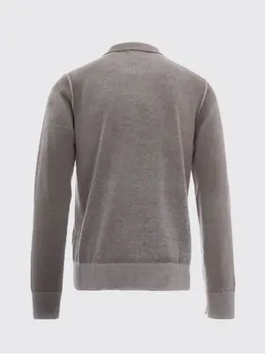 DIESEL® Long-sleeved V-neck Knit Polo Shirt In Cotton With Oval D Logo - Beige