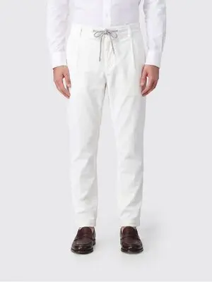 Eleventy Slim Fit Corduroy Trousers With Drawstring Waist And Pleats - White