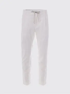 Eleventy Slim Fit Corduroy Trousers With Drawstring Waist And Pleats - White