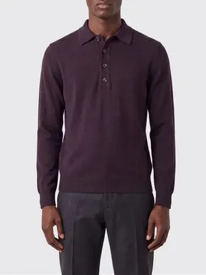 Eleventy Long-sleeved Knit Polo Shirt In Cashmere And Cotton Blend - Brown