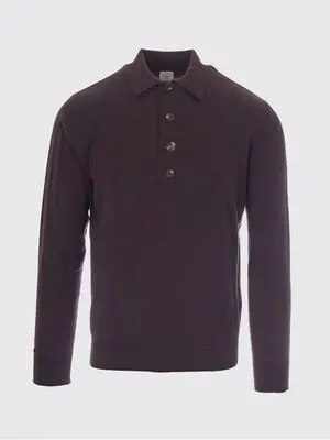 Eleventy Long-sleeved Knit Polo Shirt In Cashmere And Cotton Blend - Brown