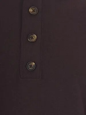 Eleventy Long-sleeved Knit Polo Shirt In Cashmere And Cotton Blend - Brown